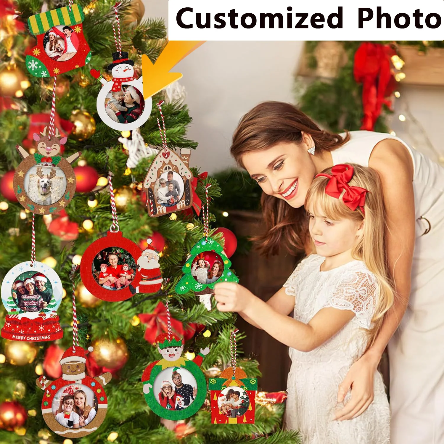 12pcs Custom Christmas Wood Photo Frame Ornament - Personalized Tree ...