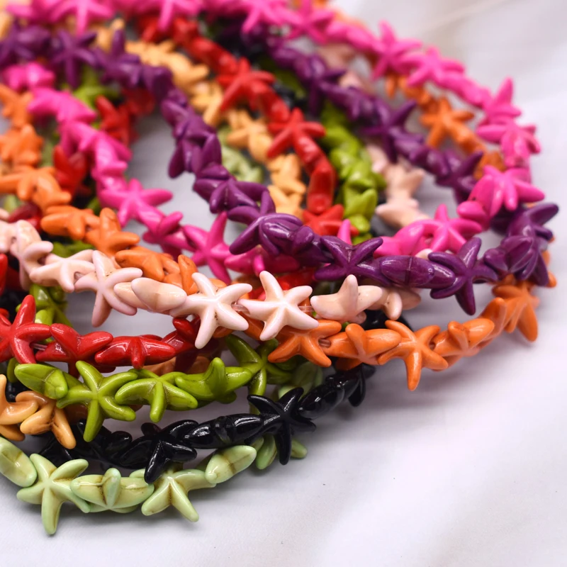 Rose-Red-yellow-Starfish-Natural-Turquoises-Beads-Bright-color-Starfish ...