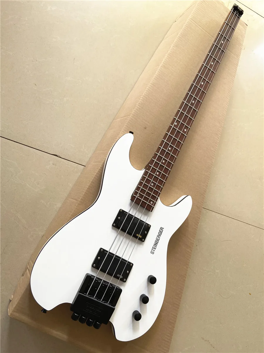 High-Quality-Custom-Edition-4-string-White-Headless-electric-bass-Black ...