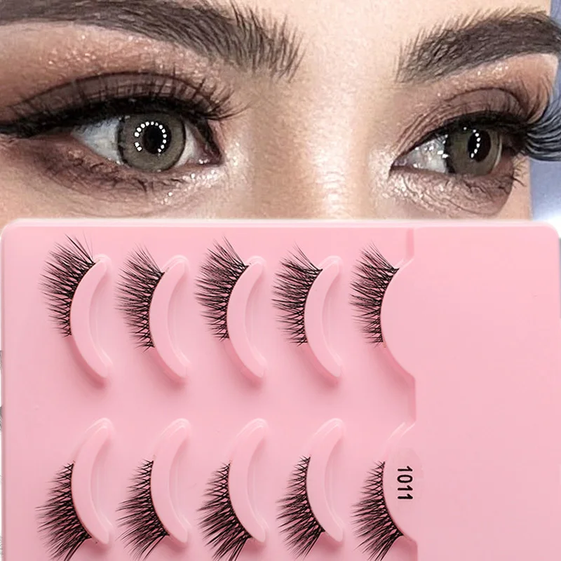 5-Pairs-Fake-Eyelashes-Cat-Eye-Natural-Tapered-Half-Lashes-Fox-Eye ...