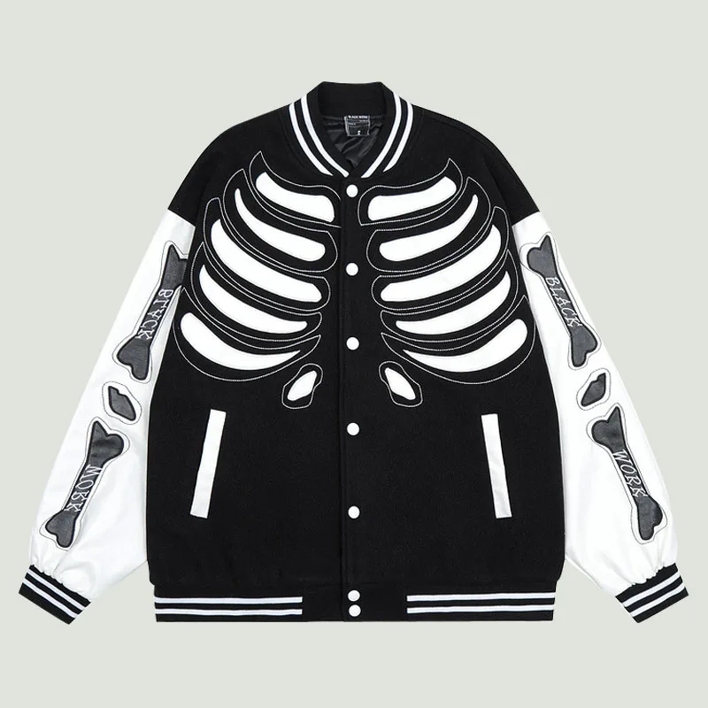Hip Hop Bomber Baseball Jackets Men Streetwear Harajuku Skeleton Bones ...