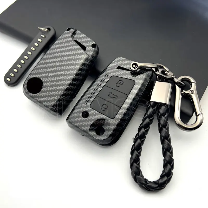 Silicon-Carbon-Fiber-ABS-Matte-Car-Key-Cover-Case-For-Volkswagen-VW ...