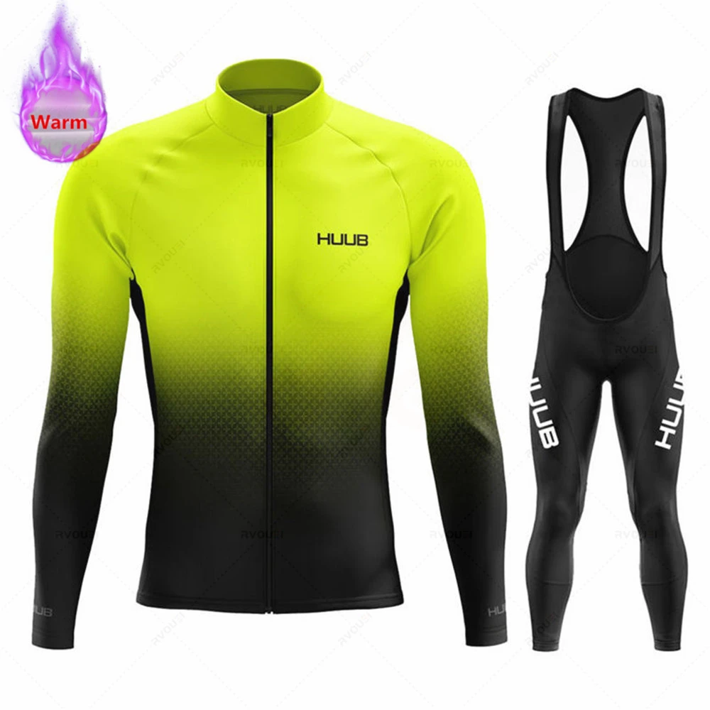 Team Huub Winter Long Sleeve Thermal Fleece Cycling Jersey Set Bib Pants Ropa Ciclismo Bicycle ...