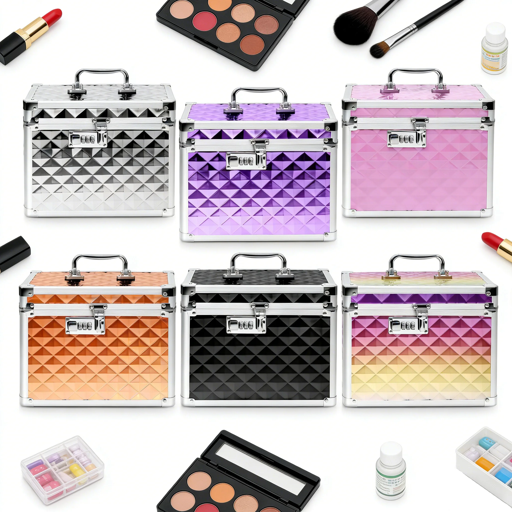 Portable Makeup Train Case Cosmetic Case Aluminum Alloy Organizer ...