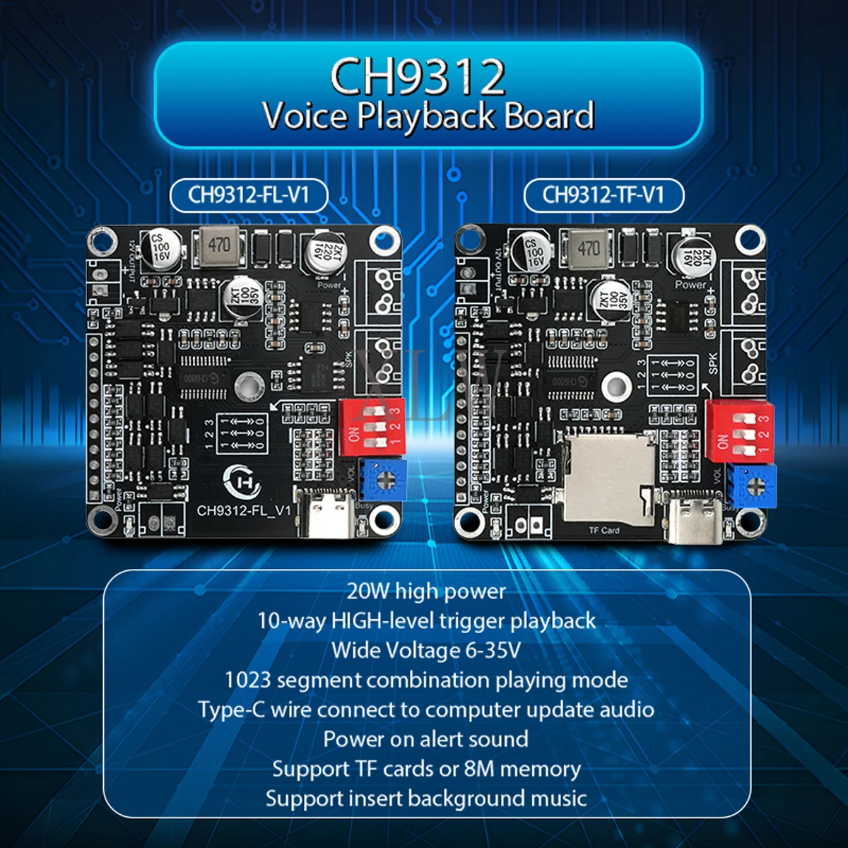 Voice-Playback-Board-CH9312-Programmable-MP3-Player-20W-High-Power ...