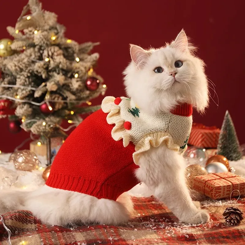 Adorable Christmas Cat Winter Wear Warm Anti-Shedding Sweater for ...