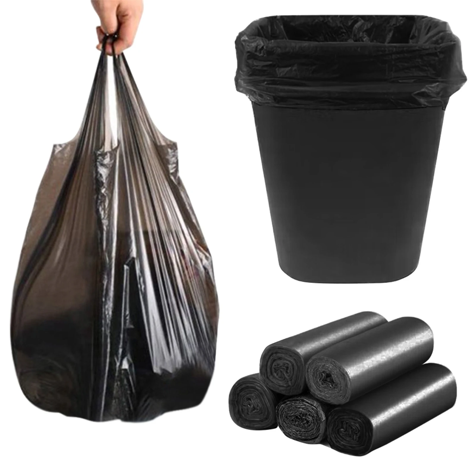 100Pcs Garbage Bags Handle Household Disposable Black Trash Pouch ...