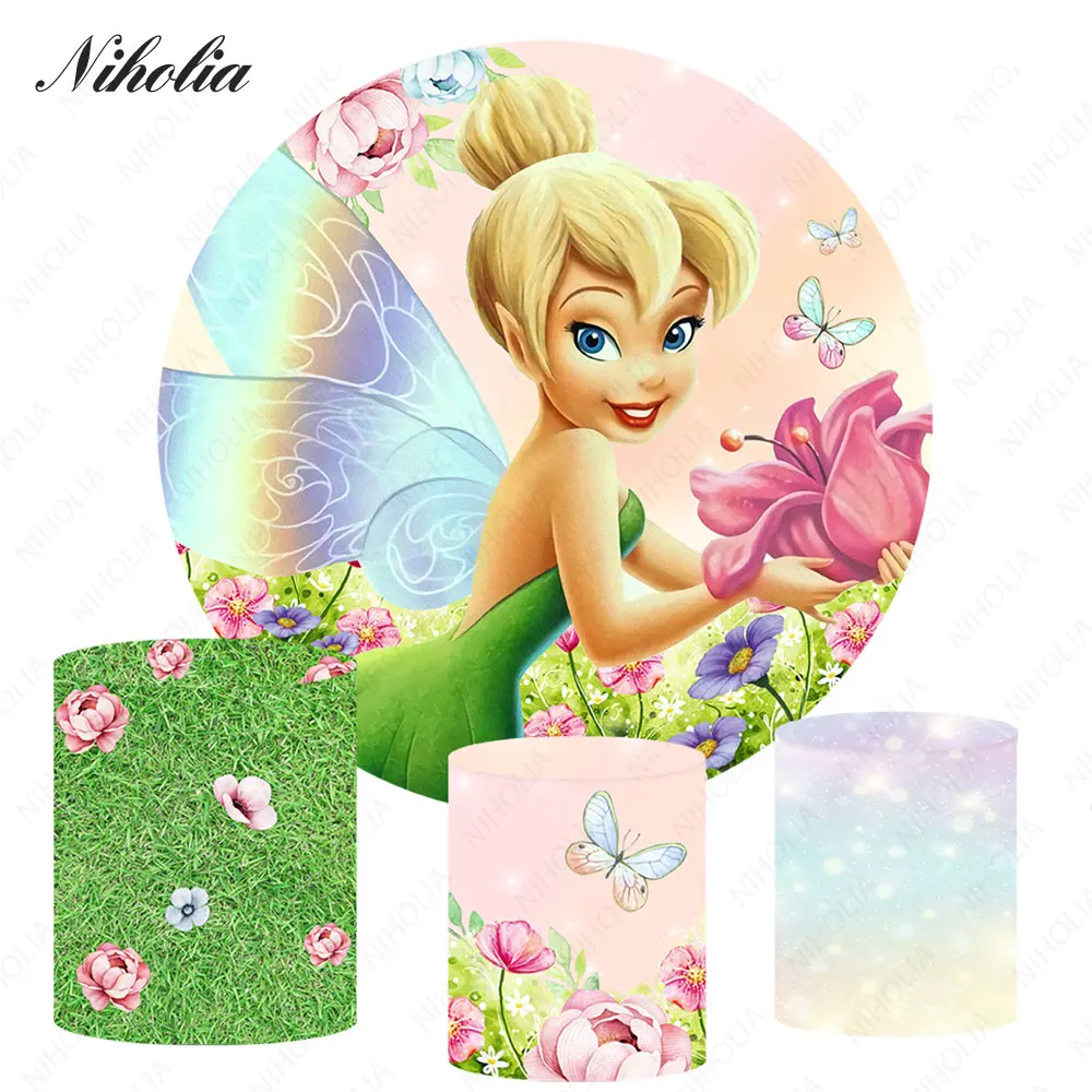 Fairy Tinker Bell Photo Background Circle Cover For Girls Kids Birthday ...