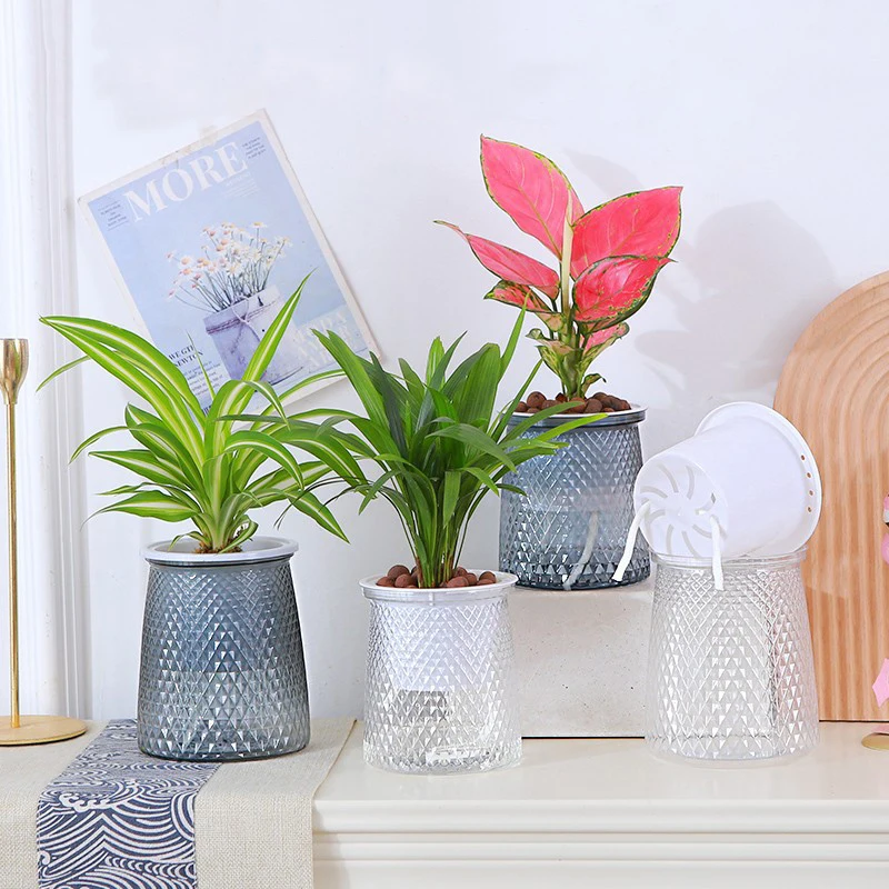 Self Watering Plant Pot Transparent Plastic Flower Vase Double-layer ...