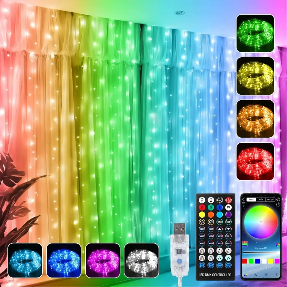 RGB-LED-Curtain-Lights-para-decora-o-de-Natal-Fairy-String-Lights-com ...