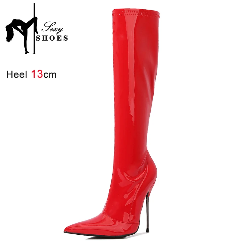 Red-Pointy-Knee-High-Boots-Women-Sexy-13CM-Thin-Heels-High-Heels-Shoes ...