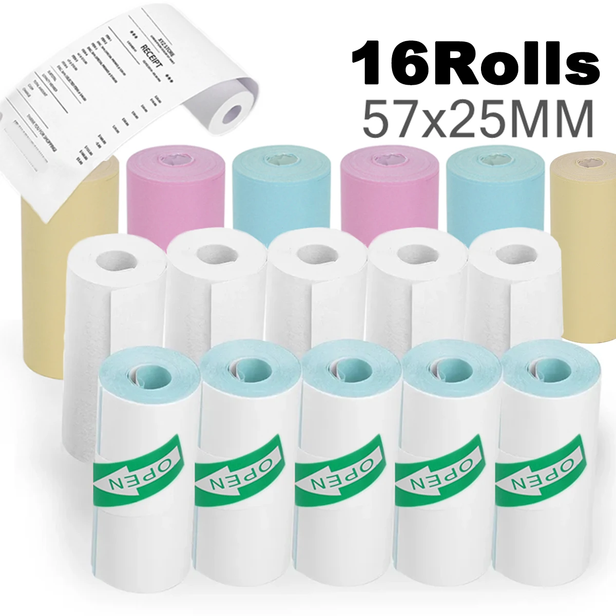 16Rolls-Thermal-Printer-Papers-57x25mm-Self-adhesive-Thermal-Papers-HD ...