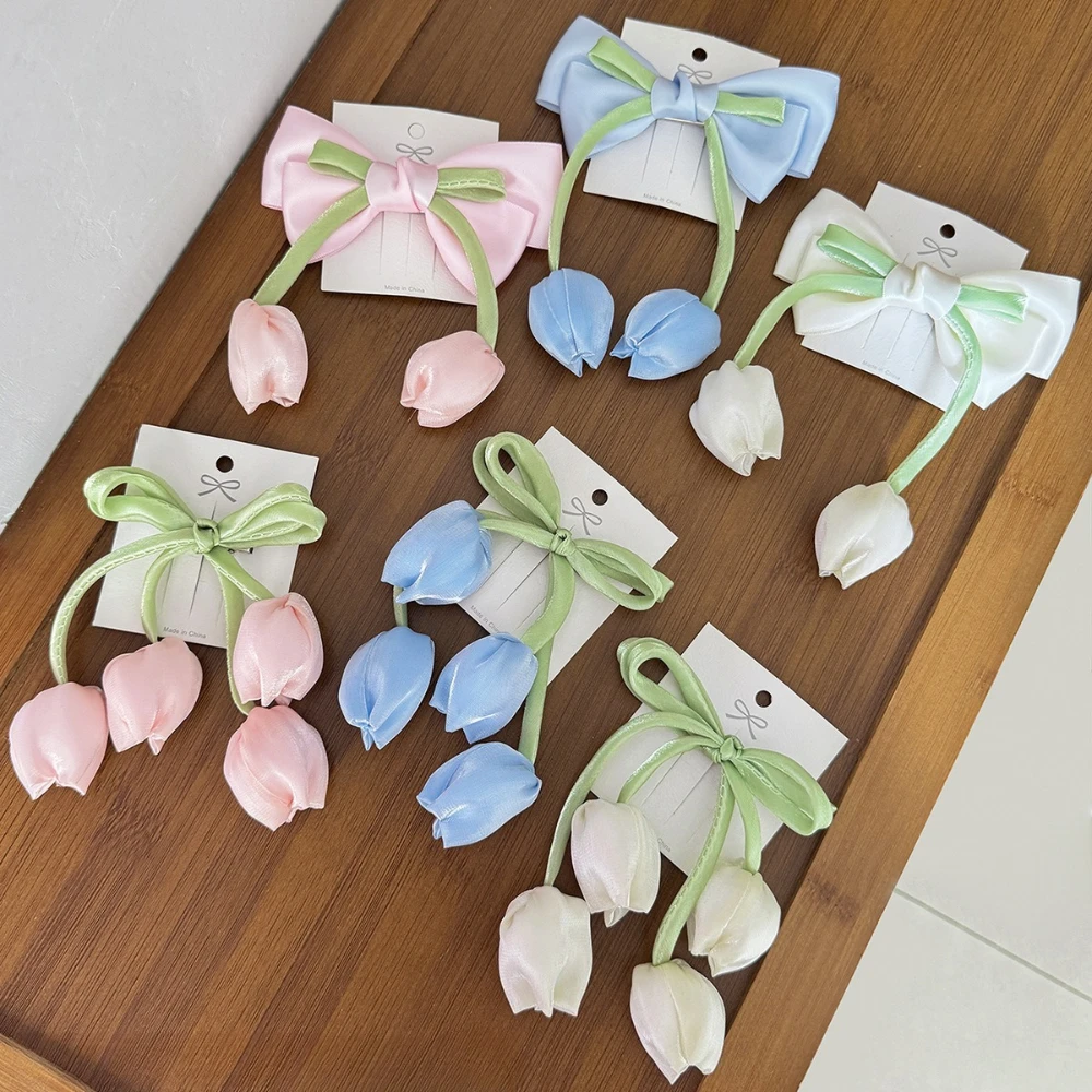 Beautiful Chiffon Tulip Hair Clips for Girls Light Pink Elegant Floral ...