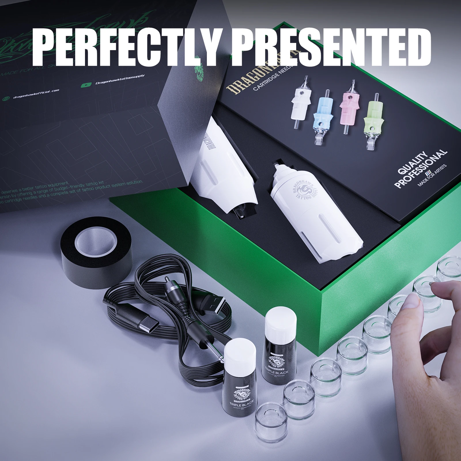 Dragonhawk Wireless Battery Rotary Tattoo Machine Pen With Ink And ...