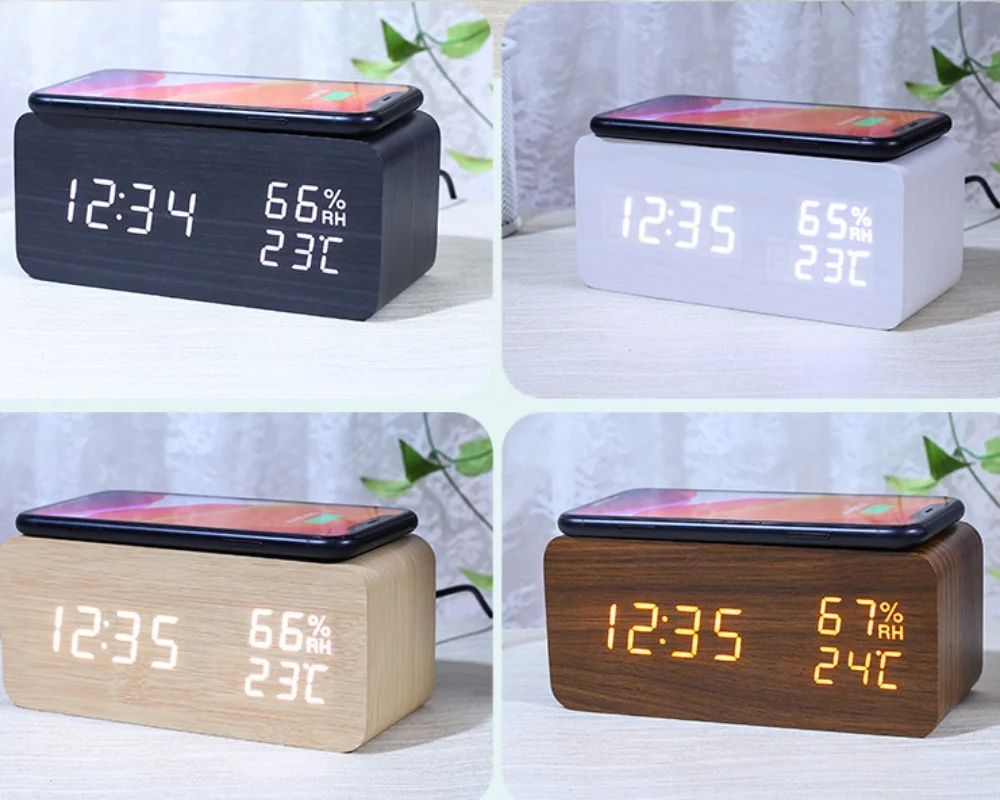 Desk-Digital-Wooden-Alarm-Clock-Smartphone-Wireless-Charger-Table ...