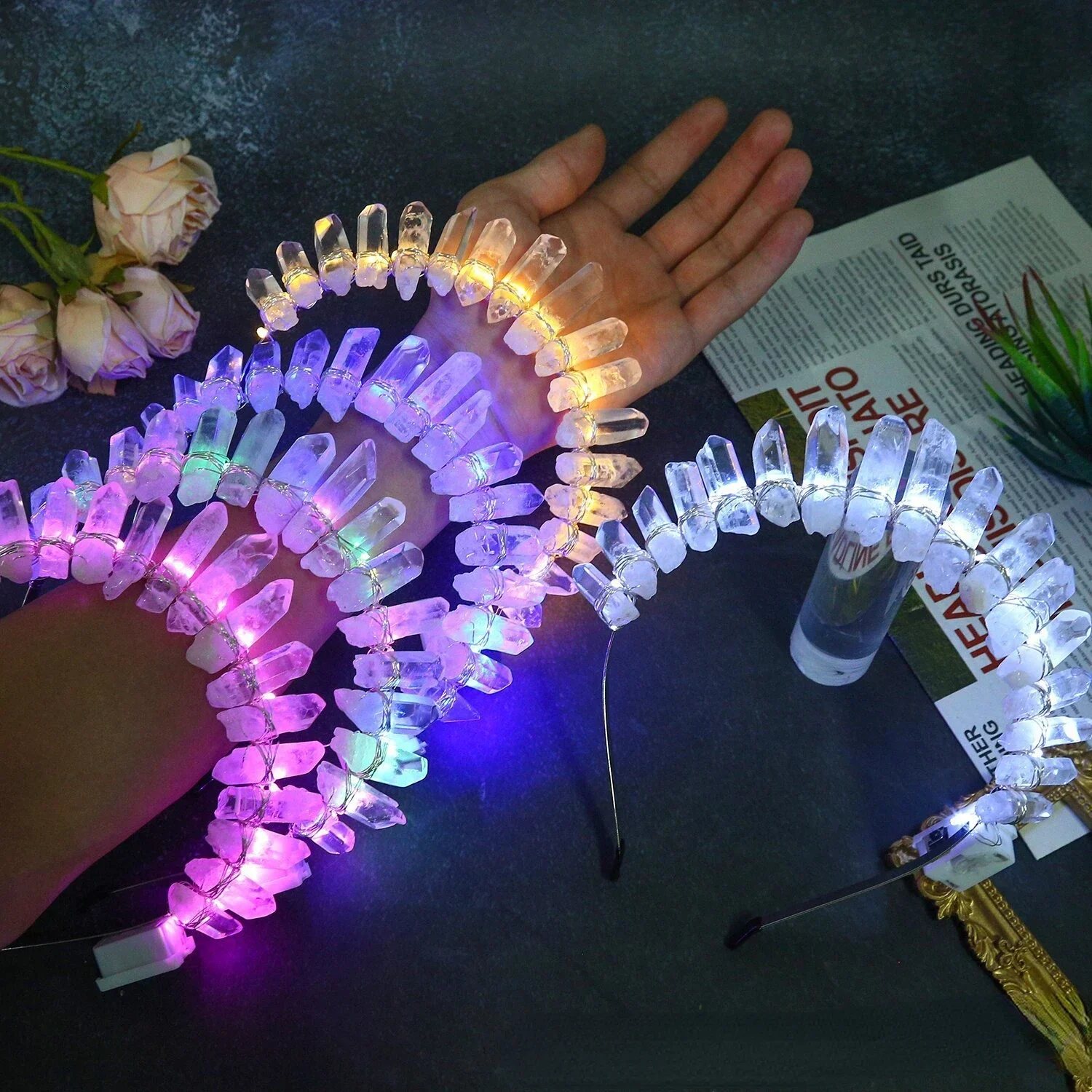 Women-Girl-LED-Light-Up-Crystal-Headband-Raw-Stone-Crown-Tiara ...