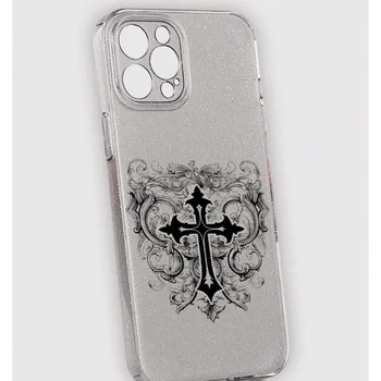 Luxury Bling Glitter Gothic Cross Clear Phone Case For iPhone 15 13 14 ...