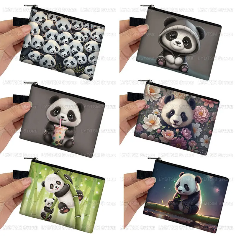 Kawaii Panda Drinking Coffee Print Coin Purse Boys Girls Wallets Keys ...