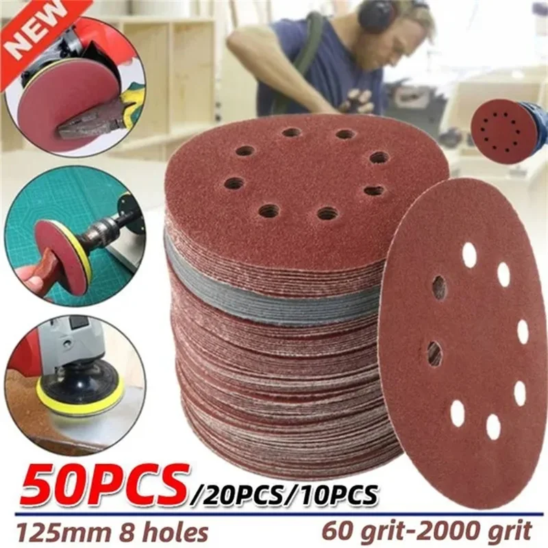 125mm-8-Hole-Sanding-Discs-Hook-and-Loop-Adhesive-Sandpaper-40Grit ...