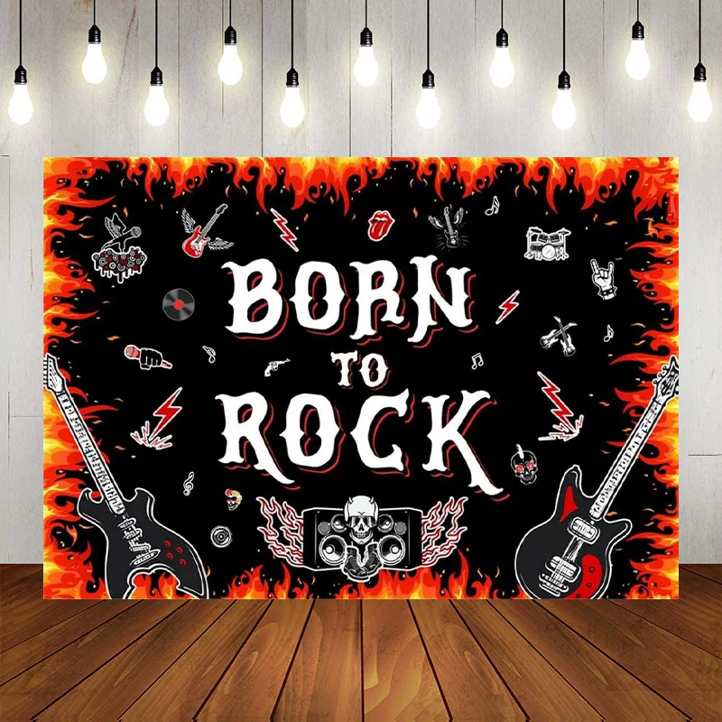 Rock-Backdrop-Banner-Rock-Roll-Birthday-Party-Flame-Guitar-Music-Bday ...