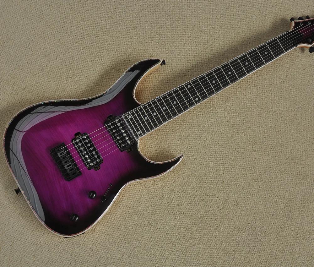 7 Strings สีม่วงคอ Thru ไฟฟ้าพร้อม Flame Maple Veneer,Ebony Fretboard ...