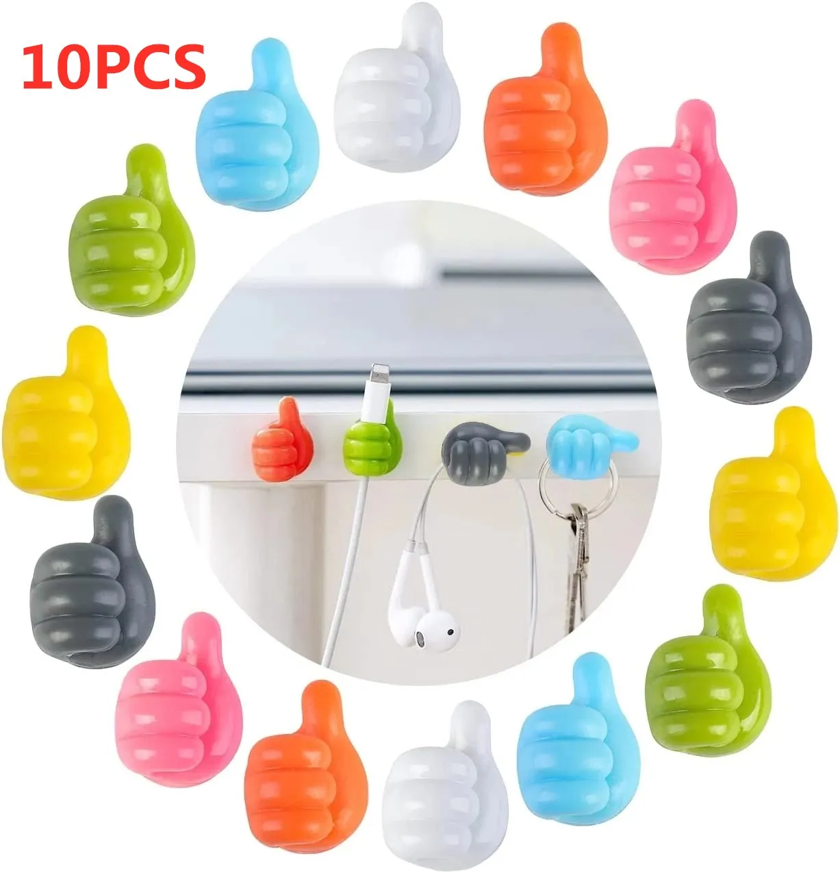 1/4/10PCS Silicone Thumb Wall Hook Cable Management Wire Organizer ...