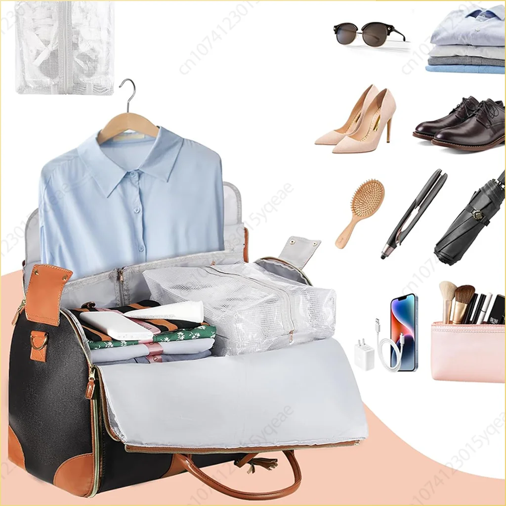 Lucshy-Travel-Bag-PU-Leather-Travel-Garment-Bag-Large-Capacity-Foldable ...