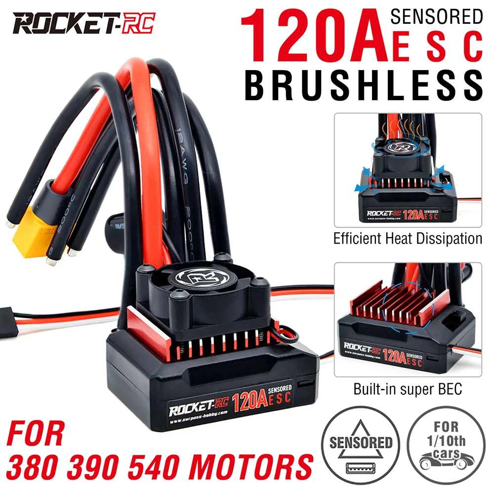 Rocket-RC-120A-Sensored-Brushless-ESC-for-1-10-RC-Racing-Car-380-390 ...