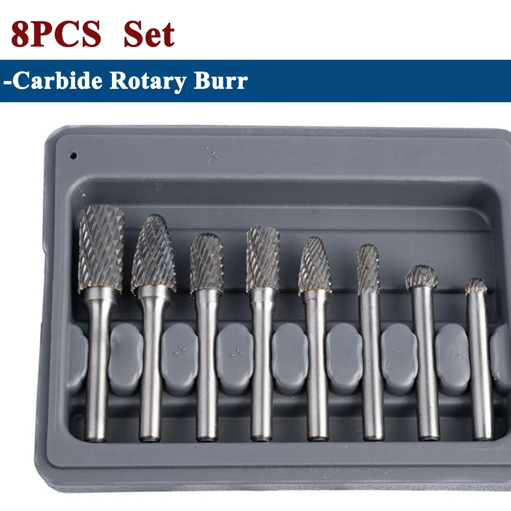 8pc-set-6mm-Shank-Double-Cut-Carbide-Rotary-Burr-Bur-Die-Grinder ...