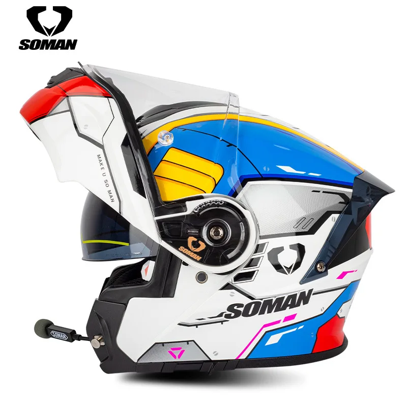 SOMAN-SM965-Motorcycle-Bluetooth-Helmet-Flip-Up-Full-Face-Casco-With ...