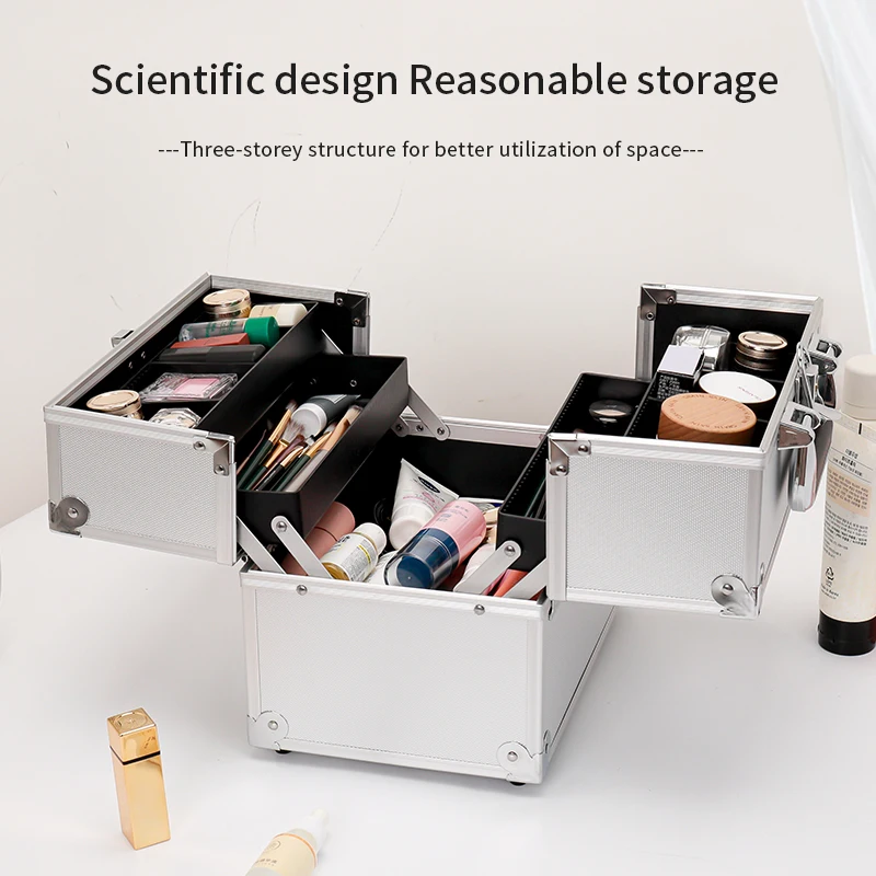 Aluminum Alloy Makeup Train Case Jewelry Box Organizer, Large Capacity ...