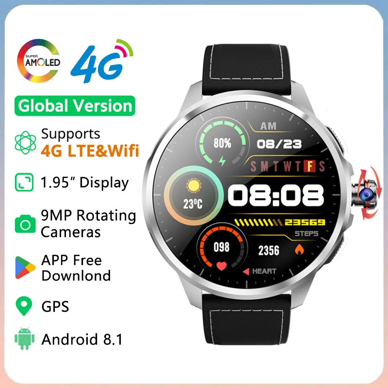 1.95-inch AMOLED 4G Android Smart Watch With 9MP Camera Support Face ...