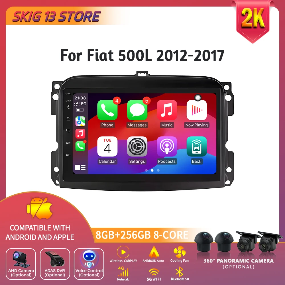 Car Radio Carplay Android 14 For Fiat 500L 2012-2017 Multimedia Video ...