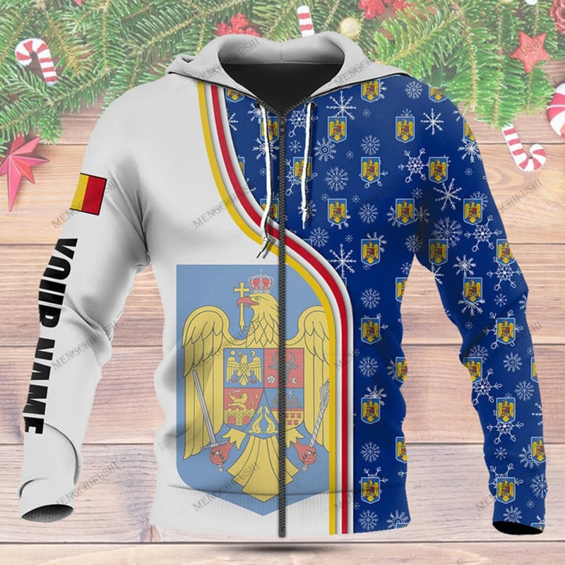 Custom-Name-Romania-Emblem-Christmas-Zipper-Hoodies-Unisex-Oversize ...