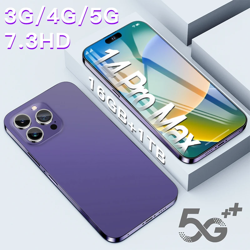 14 promax 글로벌 버전 스마트폰, 안드로이드, 5g, 7.3 인치 휴대폰, 16GB + 1TB, 8000mAh ...