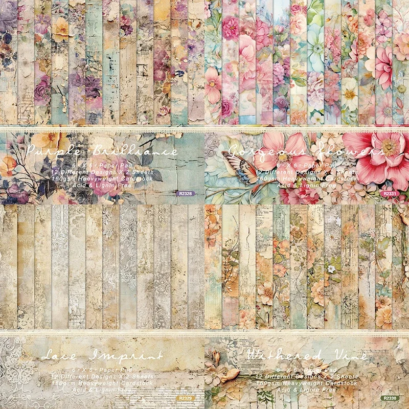 24Pcs-6inch-Retro-Lace-Floral-Patterned-Scrapbooking-Papers-Pads-DIY ...