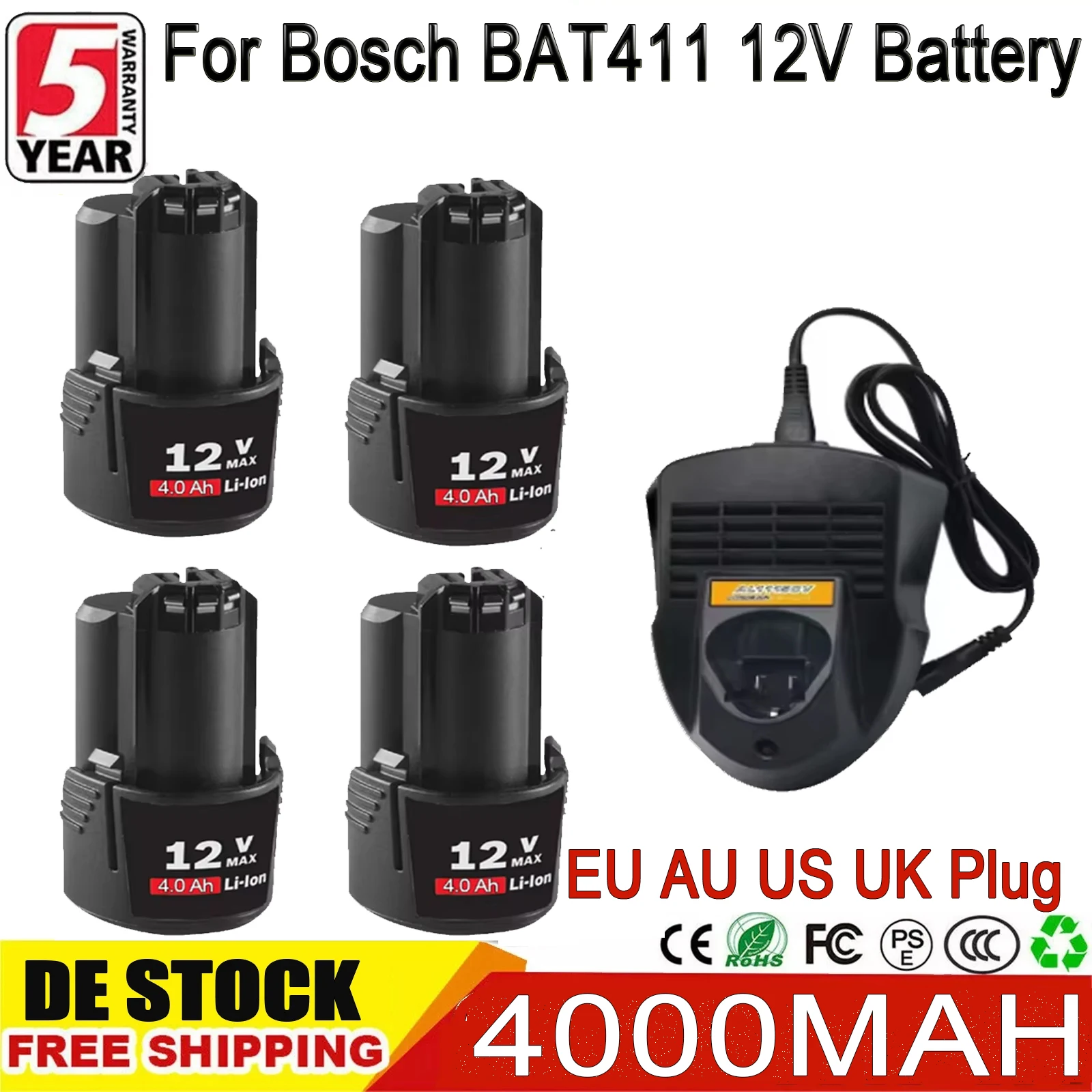 4000mah For Bosch 12V BAT411 Battery And Charger Replacement For Bosch ...