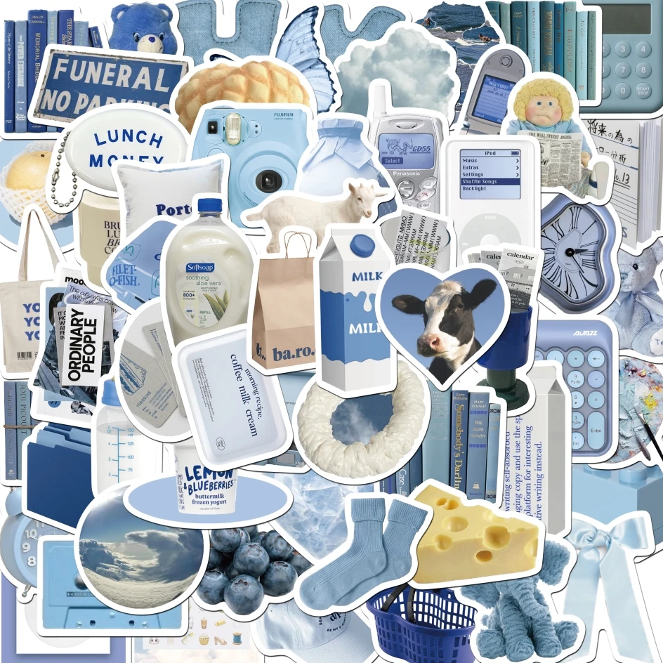 50PCS-Blue-seriesStickers-Aesthetic-Stickers-Decoration-Kawaii-Stickers ...