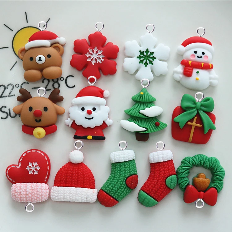 10pcs Cute Resin Christmas Tree Sock Charms Animals Deer Santa Claus ...
