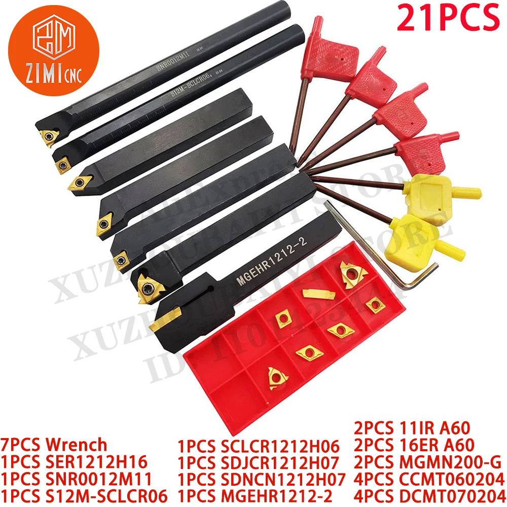7PCS-12mm-Shank-Indexable-cnc-Carbide-Lathe-Turning-Tool-Holder-14PCS ...