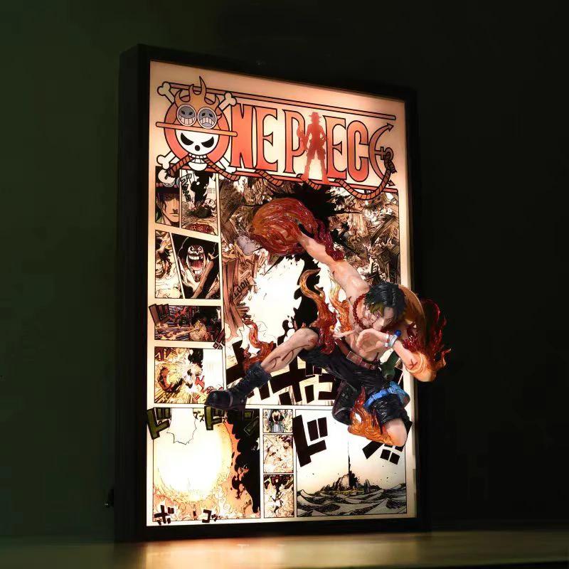 One Piece 3D Ace Sanji Night Light Painting Can Dimming 3D Metal Light ...