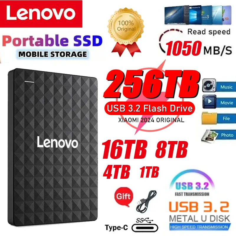 Original Lenovo Portable SSD 1TB Mobile Solid State Drive 256TB High-Speed External Storage Type ...