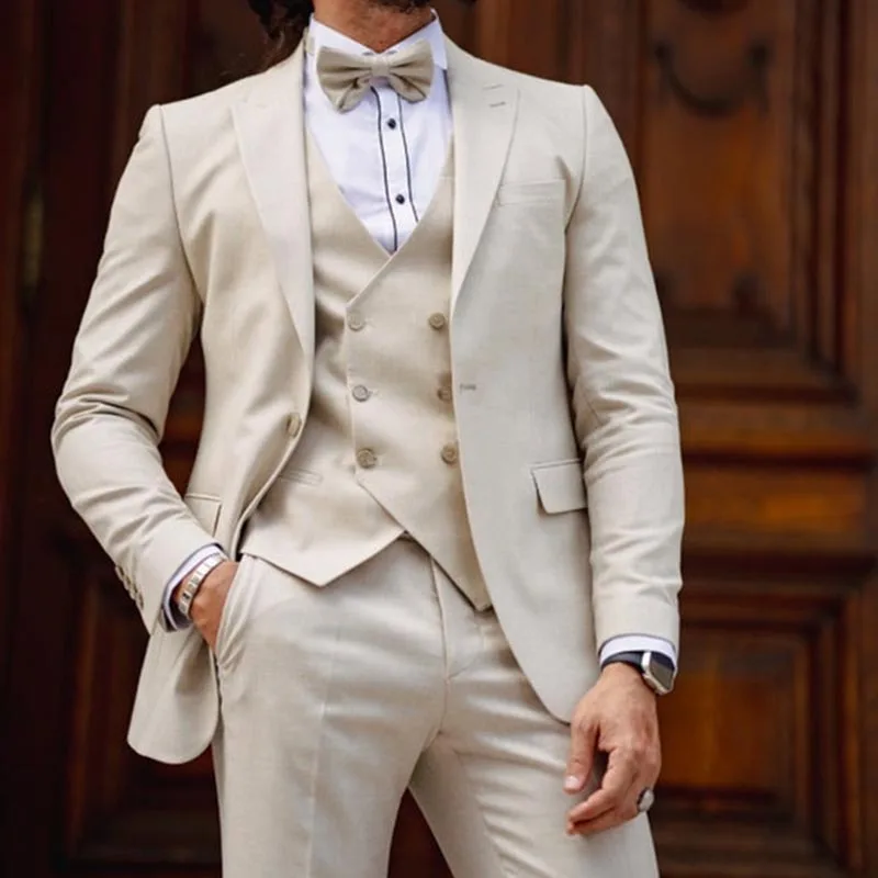 Traje-Beige-de-3-piezas-para-hombre-Blazer-elegante-hecho-a-medida ...