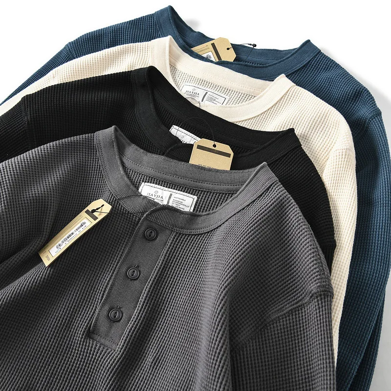 Heavyweight 100% Cotton Waffle Style T-shirt for Men Long Sleeve ...