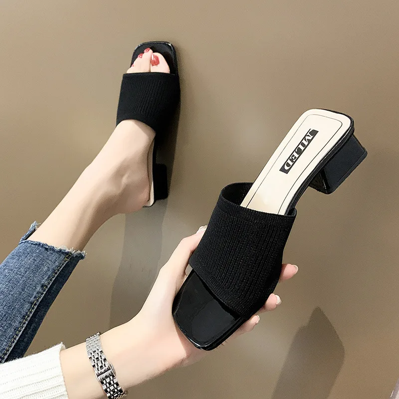 Trendy Shoes For Women Slippers Outdoor Summer Fashion Knitted Stretch