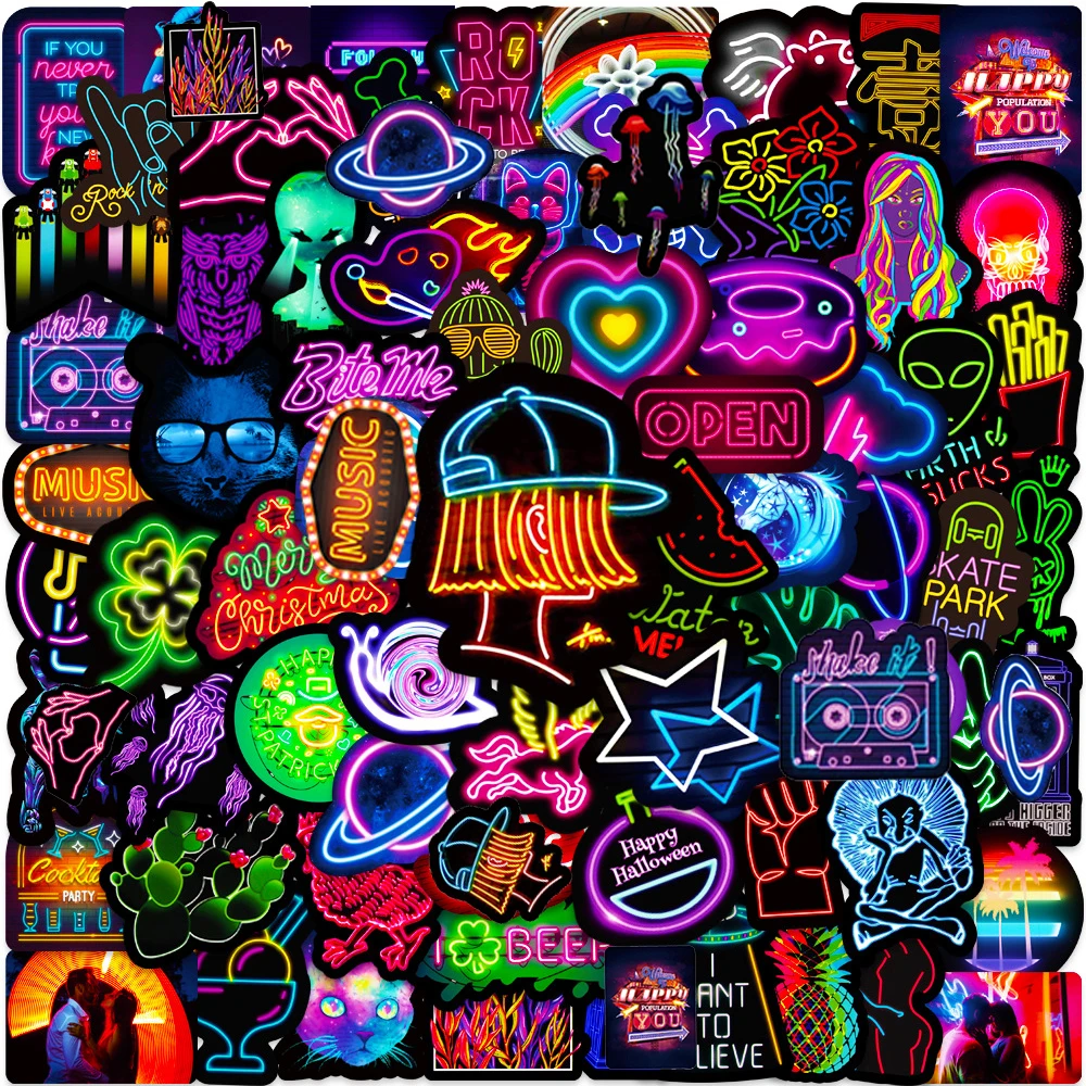 10-30-50-100pcs-Cartoon-Neon-Light-Stickers-Cool-Graffiti-Sticker ...