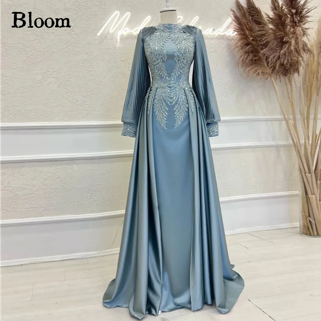Bloom-Pleated-Long-Sleeves-Evening-Dresses-For-Prom-Beads-Appliques ...