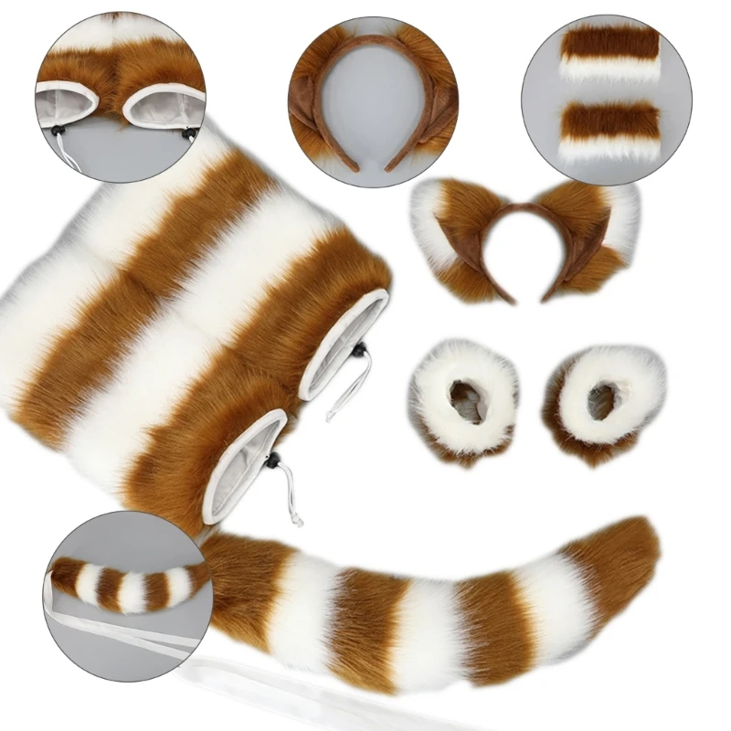 4Pcs Foxes Costume Set Foxes Ears Tail Leg Warmer Cuffs Animal Fancy ...