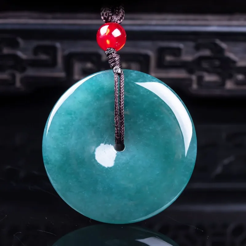 Natural Burmese Emerald Jade Blue Water Big Ping An Knot Pendant ...
