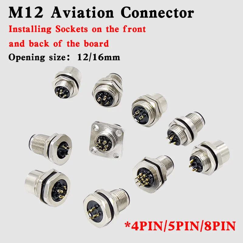 1-PCS-M12-Flange-Connector-12mm-4-5-8-Pin-Aviation-Connector-Panel-Back ...